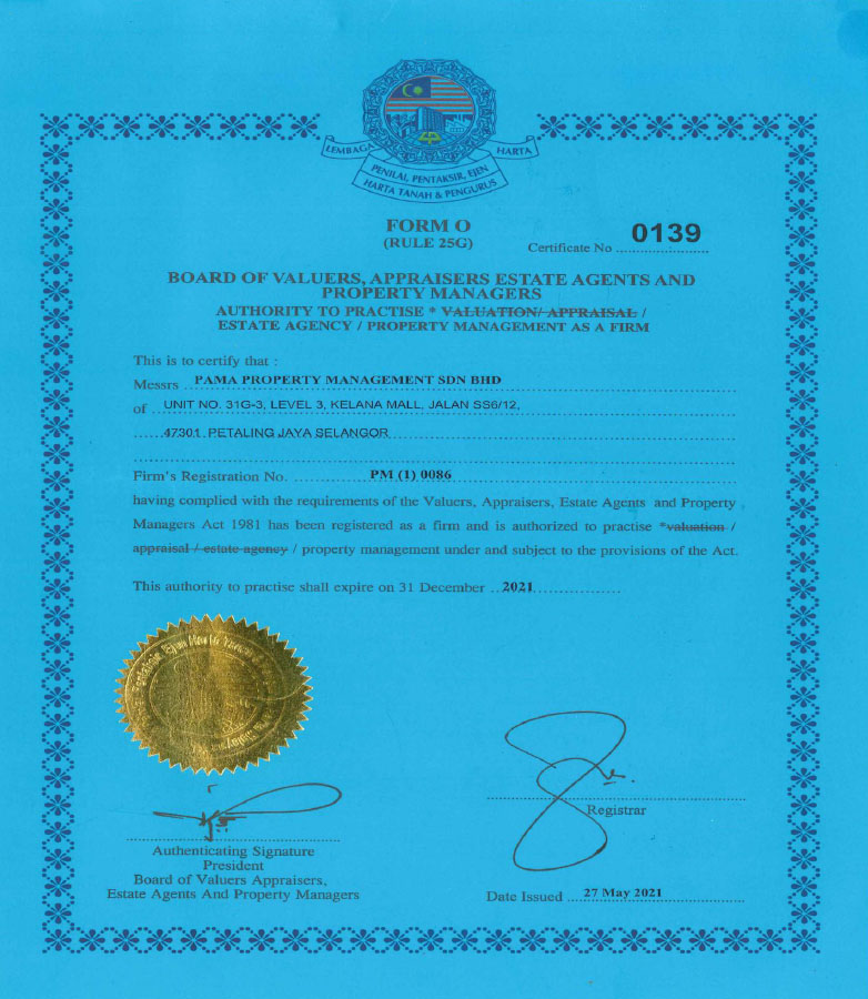 Certification & Recognition – PAMA PROPERTY MANAGEMENT SDN BHD