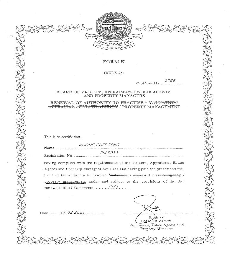 Certification & Recognition – PAMA PROPERTY MANAGEMENT SDN BHD