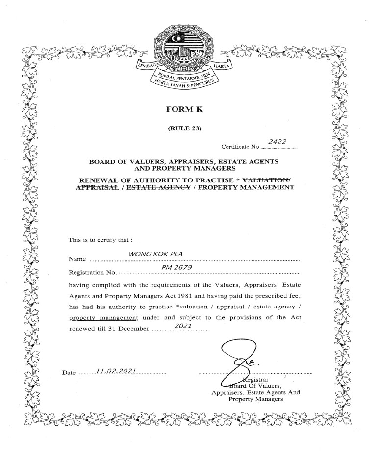 Certification & Recognition – PAMA PROPERTY MANAGEMENT SDN BHD